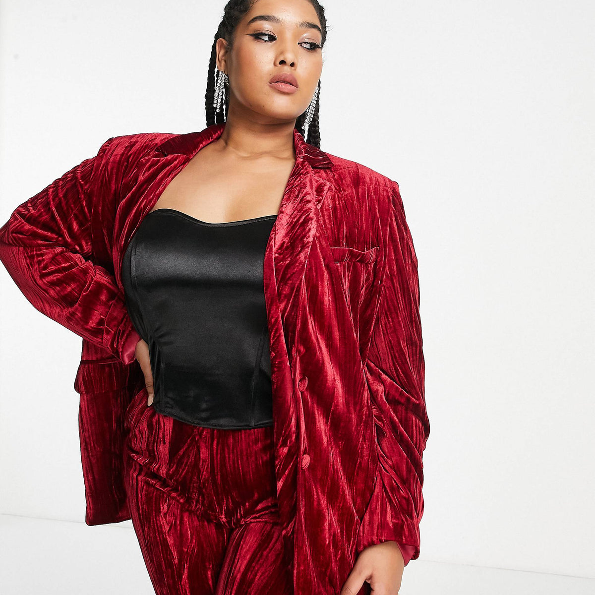 Plus Oversized Blazer In Ruby Red Velvet Co-Ord – TheChichero