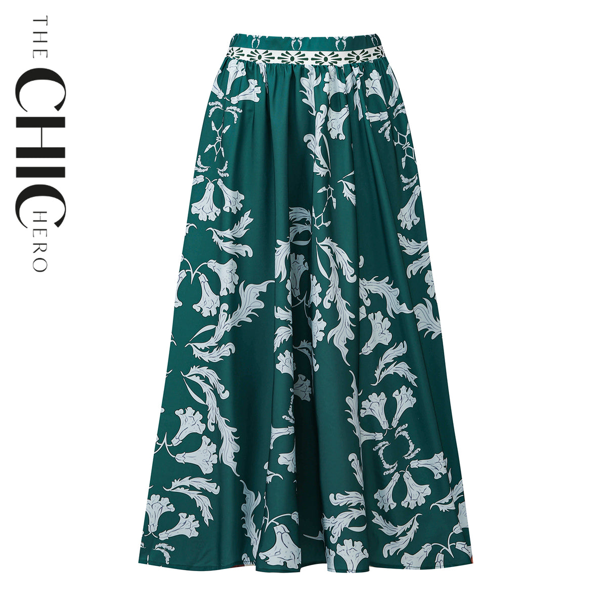 Green Flowy High-Waisted Floral Skirts – TheChichero